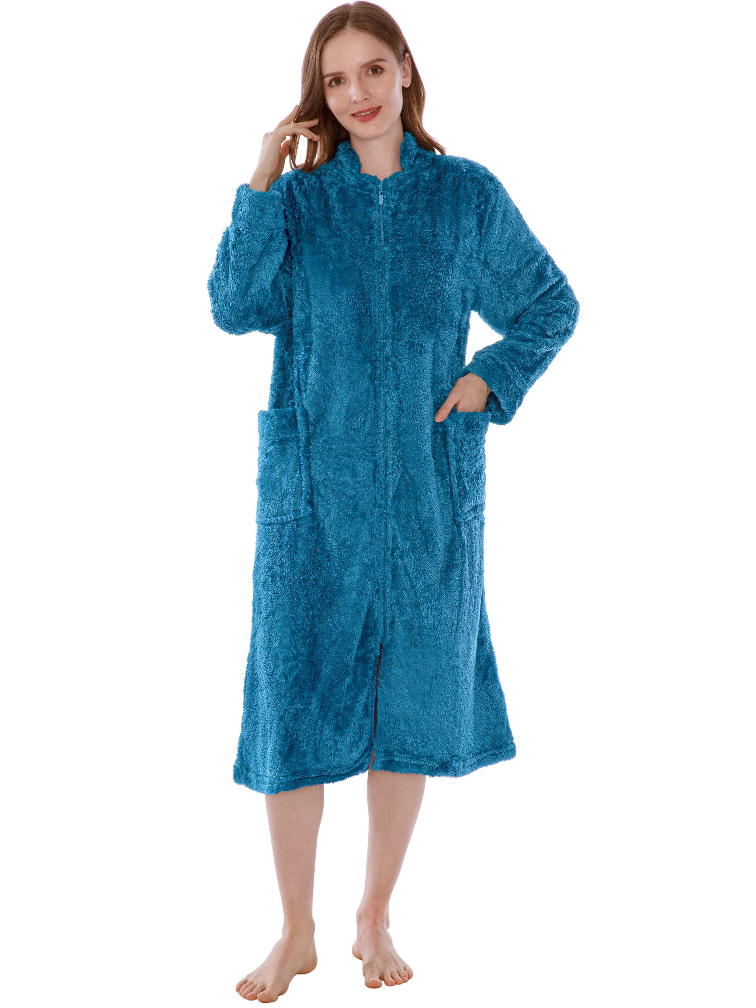 PAVILIA Sherpa Zip Up Robe for Women, Fuzzy Warm House Coat Lounger ...