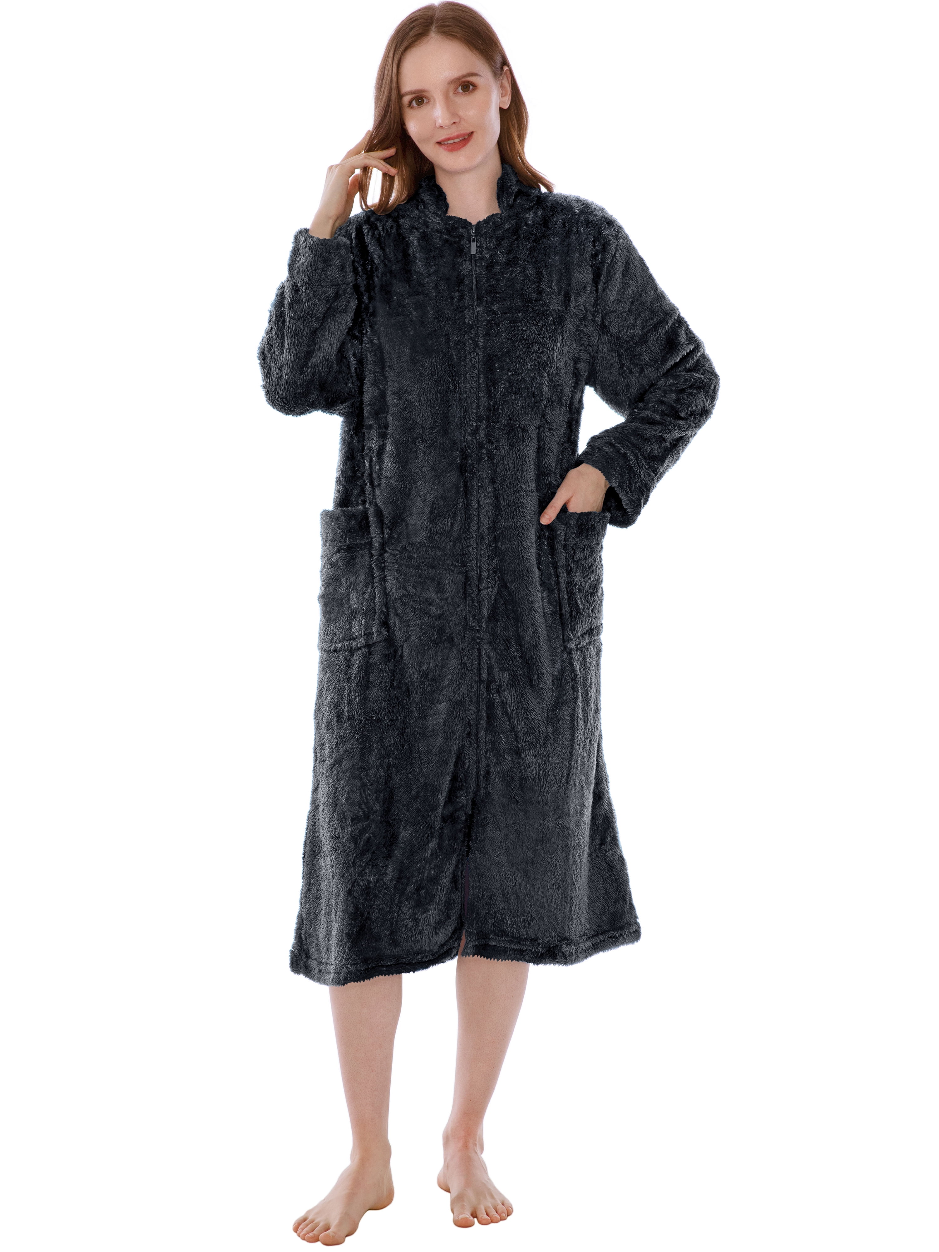 PAVILIA Womens Sherpa Zip-Up Housecoat, Warm Fuzzy Lounger with Pockets ...