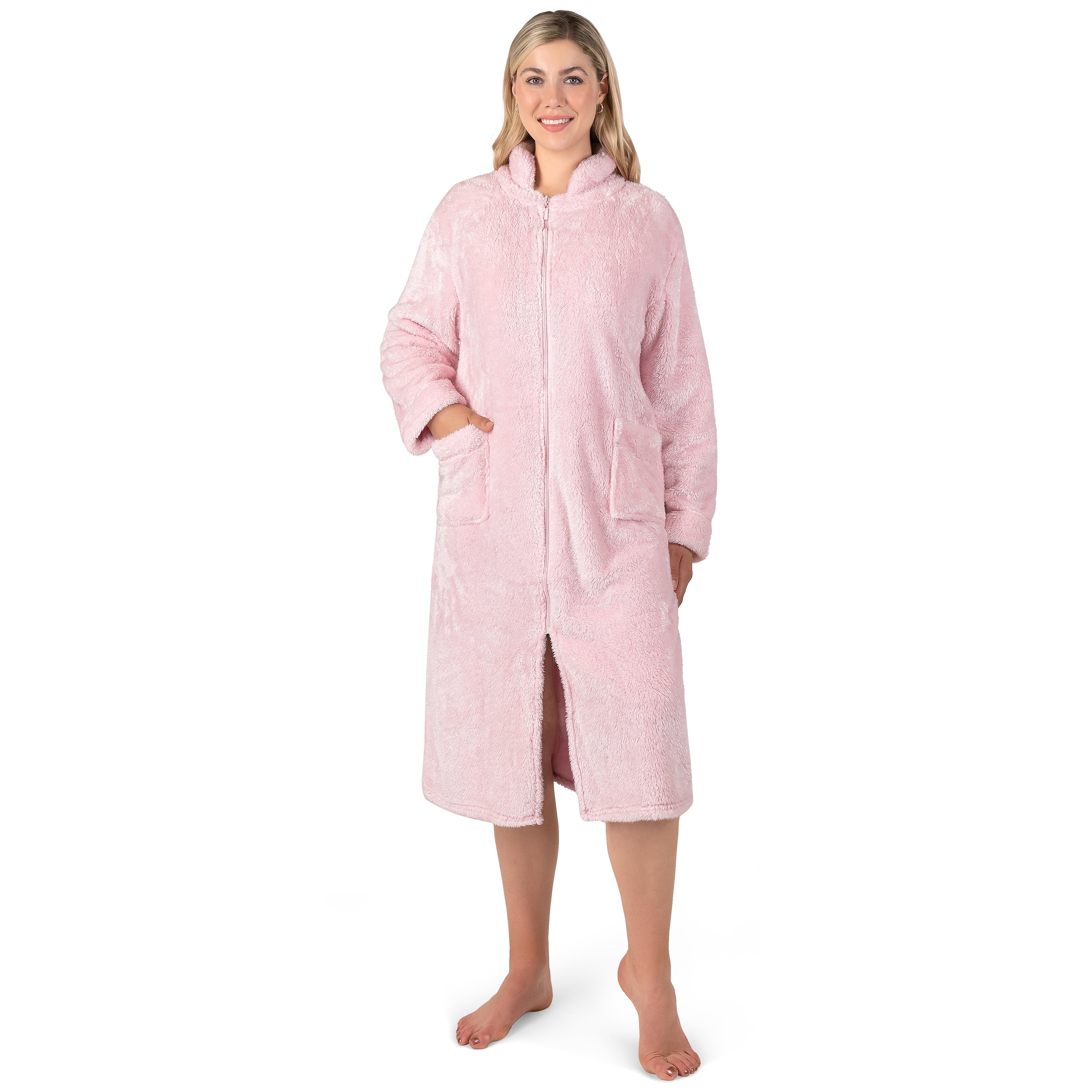 PAVILIA Womens Sherpa Zip Up Robe, Warm Housecoat with Pockets, Light Pink (Large/X-Large ...