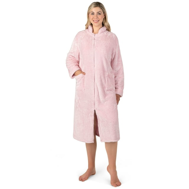 PAVILIA Womens Sherpa Zip Up Robe, Warm Housecoat with Pockets, Light ...