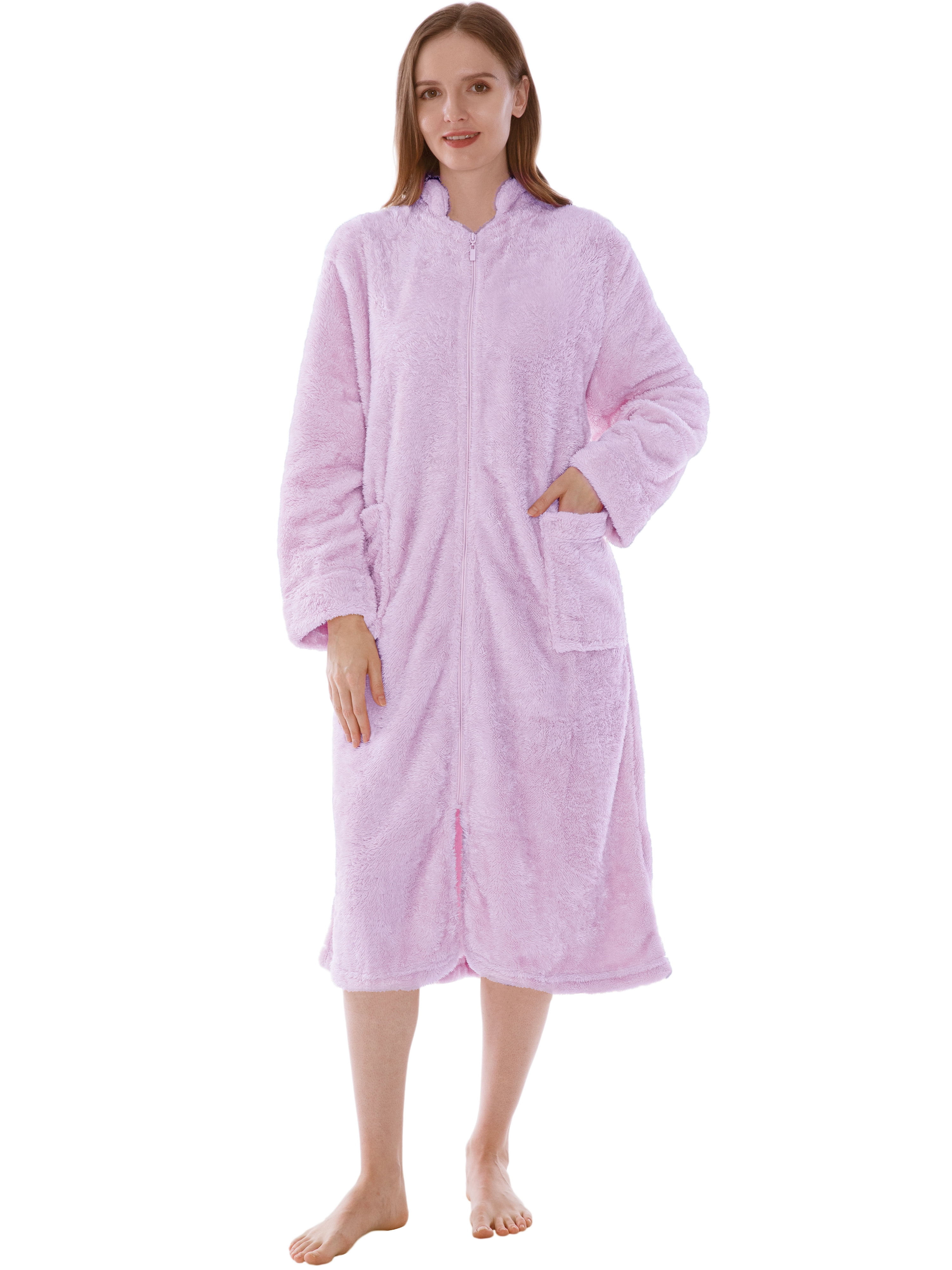 PAVILIA Womens Full Length Winter Lightweight Sherpa Zip Up Robe ...