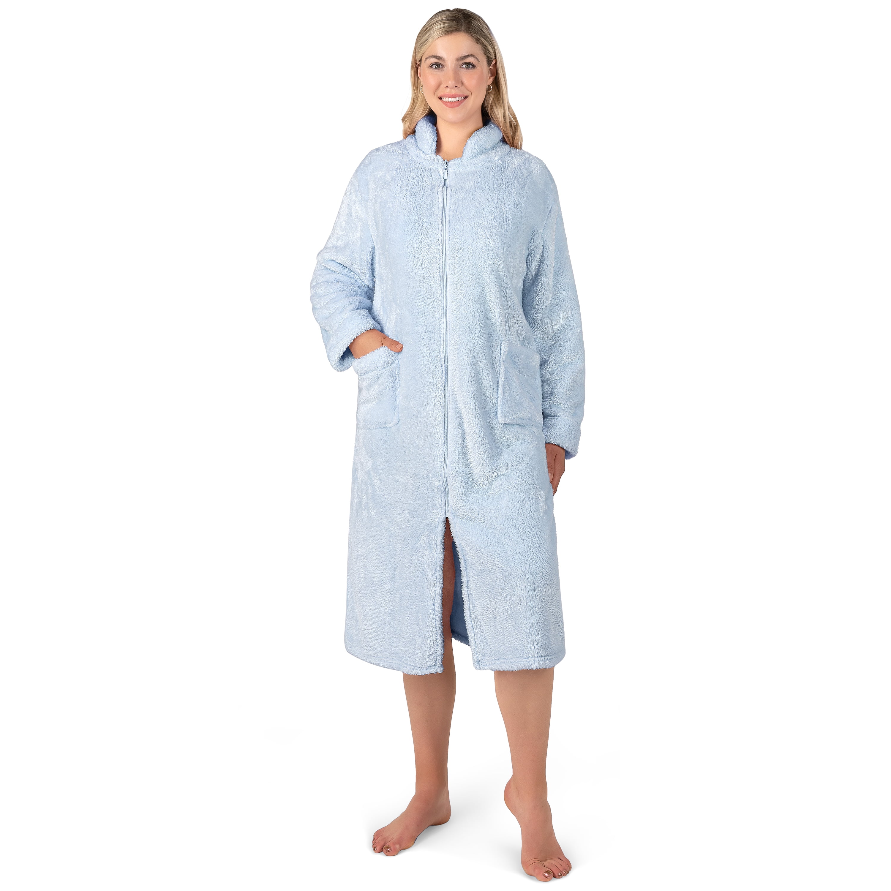 PAVILIA Plush Sherpa Zip Up Robe for Women, Warm Housecoat with Pockets ...