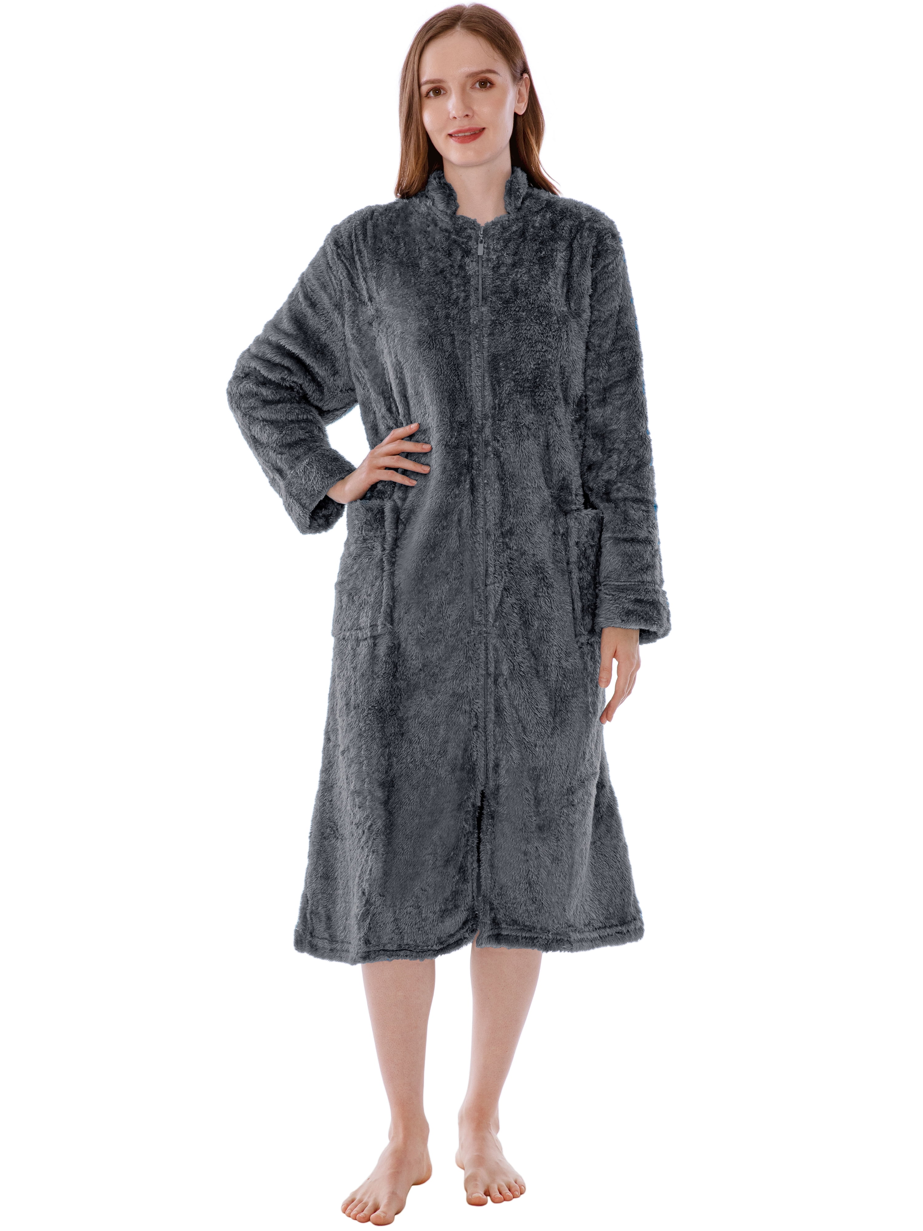 PAVILIA Sherpa Zip Up Robe, Warm Fuzzy Housecoat for Women - Dark Gray ...