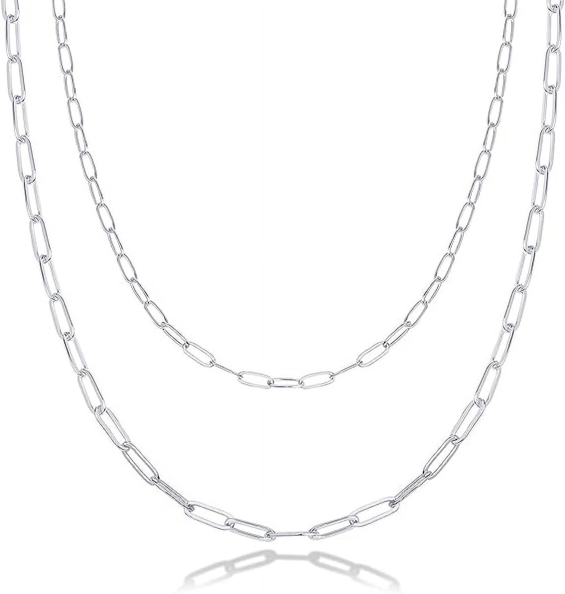Pavoi 14K Gold Plated Layered Paperclip Necklace, Double Linked, White ...