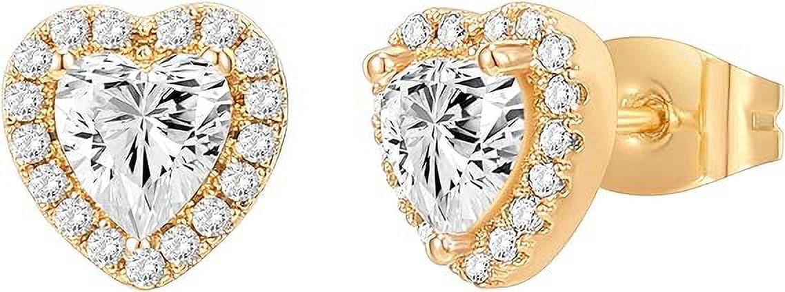 Pavoi 14K Gold Plated Sterling Silver Heart Earrings, Faux Diamond ...