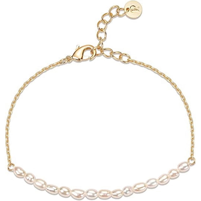 PAVOI 14K Gold Plated Dainty Bracelet with Tiny Real Freshwater ...
