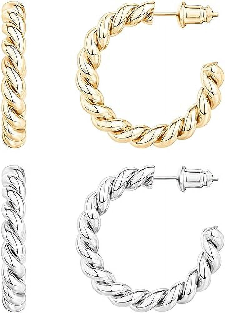 Pavoi 14K Gold Plated Twisted Rope Hoop Earrings, Yellow and White Gold ...