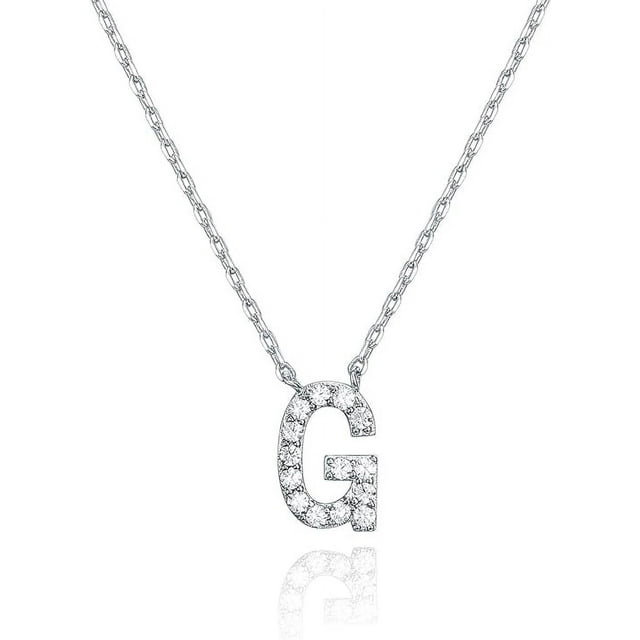 PAVOI 14K White Gold Plated Cubic Zirconia Initial Necklace | Letter ...