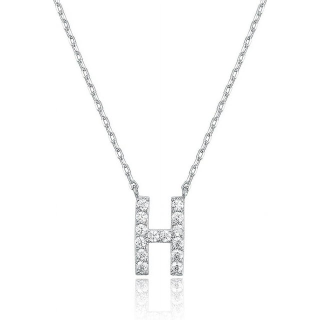 PAVOI 14K White Gold Plated Cubic Zirconia Initial Necklace | Letter ...