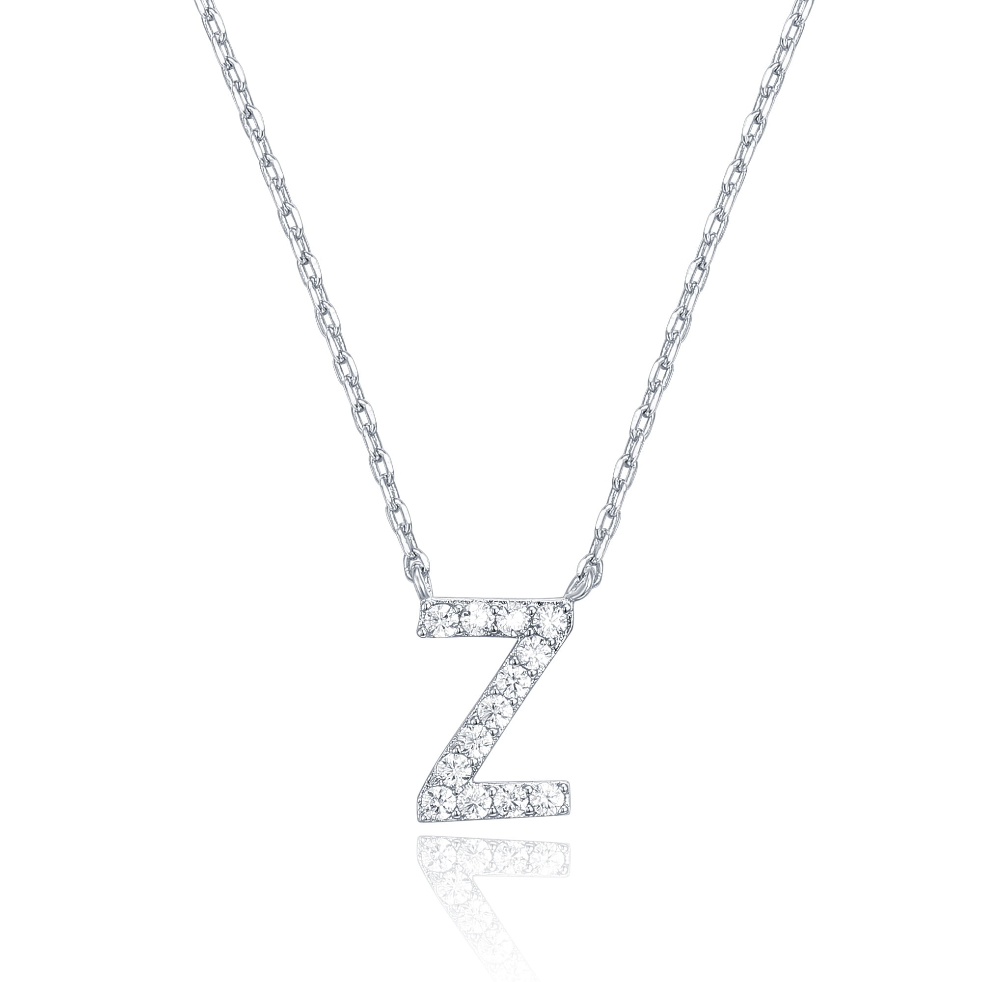 PAVOI 14K White Gold Plated Cubic Zirconia Initial Necklace | Letter ...