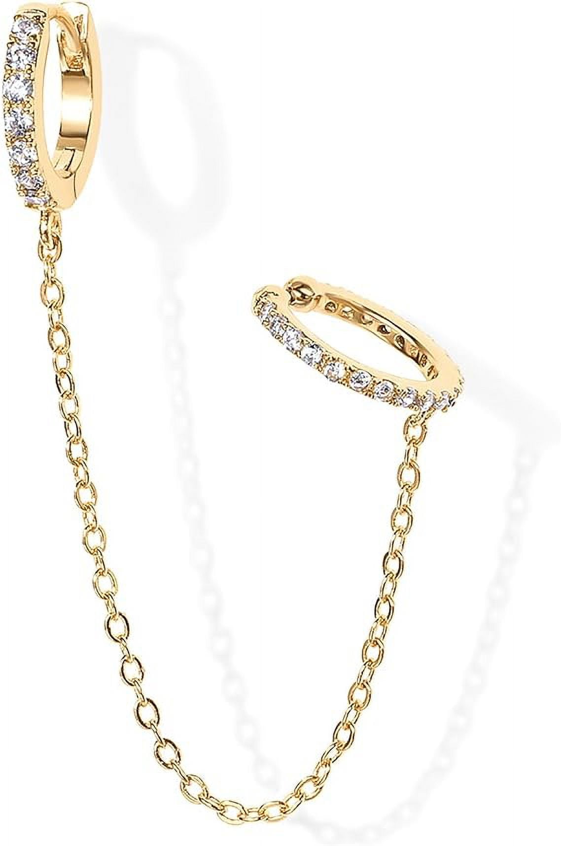 PAVOI 14K Yellow Gold Dangle Chain Huggie Hoop Earrings with Cubic ...