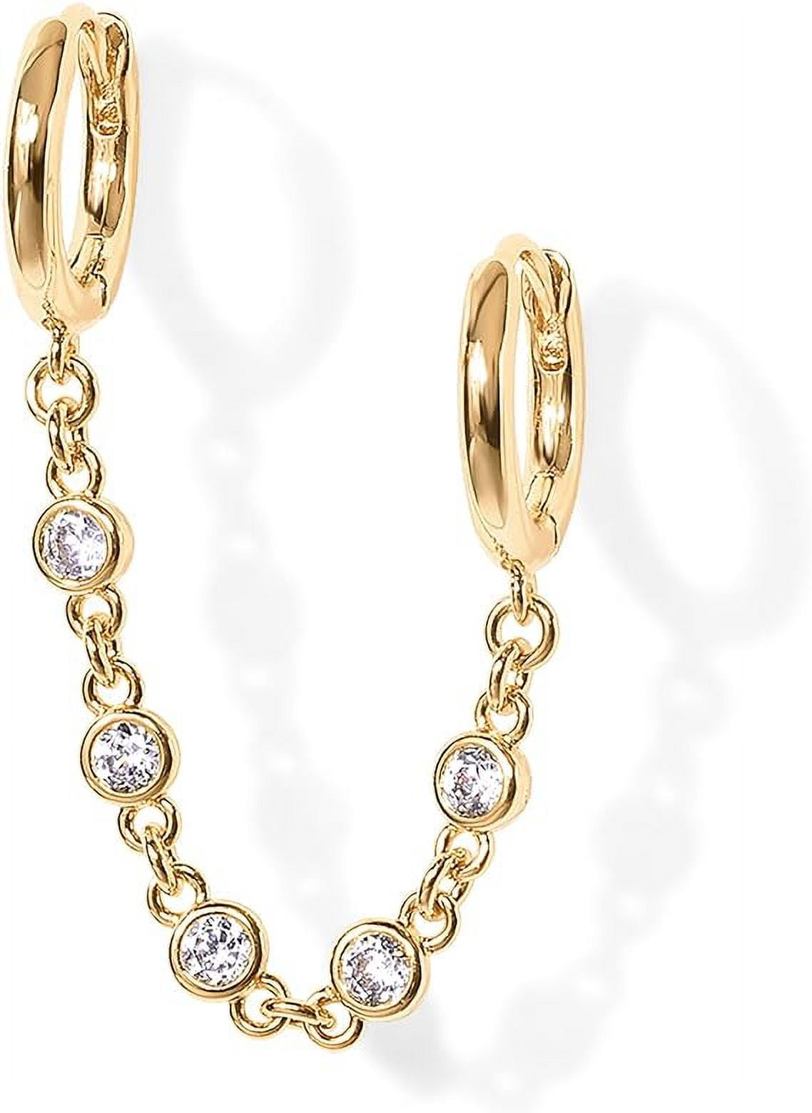 Pavoi, Yellow Gold Cubic Zirconia Chain Earrings, 44mm, 14K, Hypoallergenic - Walmart.com