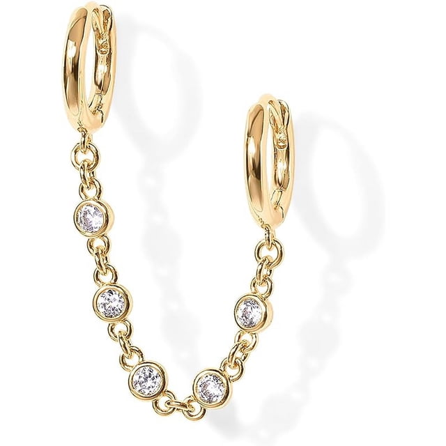 Pavoi, Yellow Gold, Cubic Zirconia, Chain Earrings, 44mm, 14K Gold ...