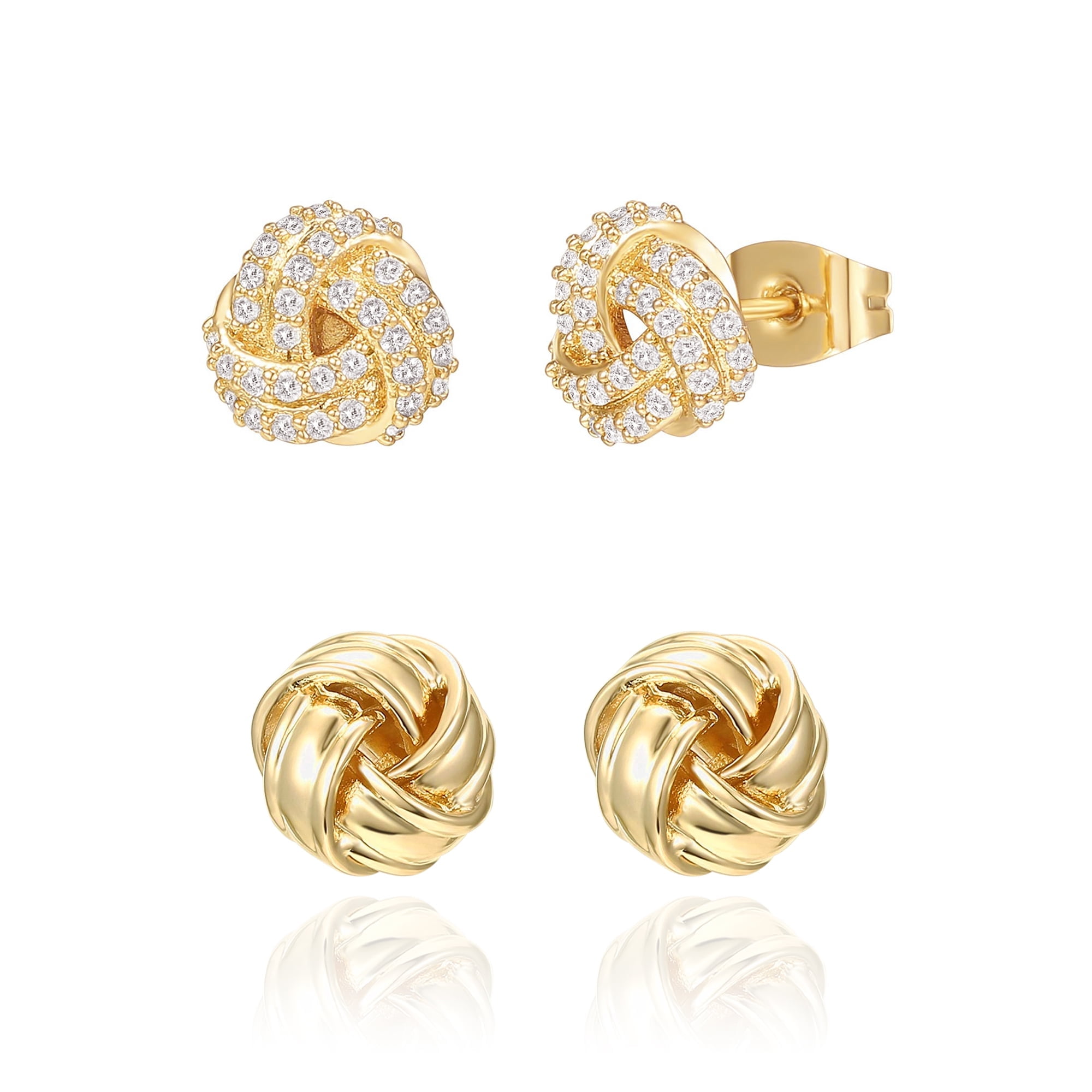 PAVOI Women's 14K Yellow Gold Flash Plated Love Knot Earrings, Cubic ...