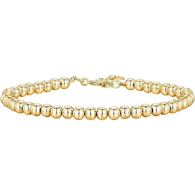 PAVOI 14K Yellow Gold Plated Beaded Bracelet | Womens Ball Bracelet ...
