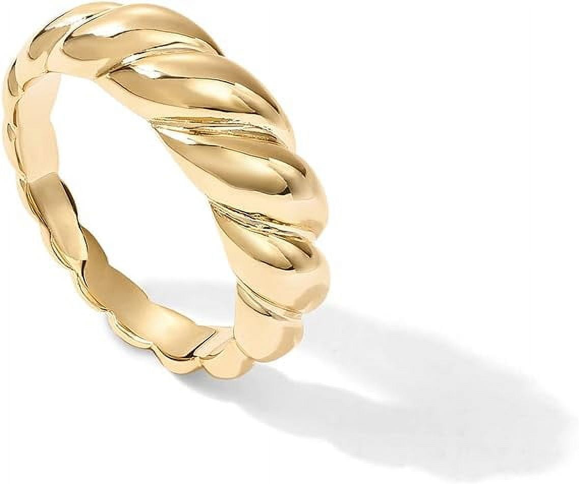 Pavoi 14K Yellow Gold Plated Croissant Dome Ring, Twisted Braided, Chunky Signet, Size 5 ...