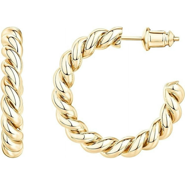 PAVOI 14K Yellow Gold Plated Twisted Rope Hoop Earrings for Women ...
