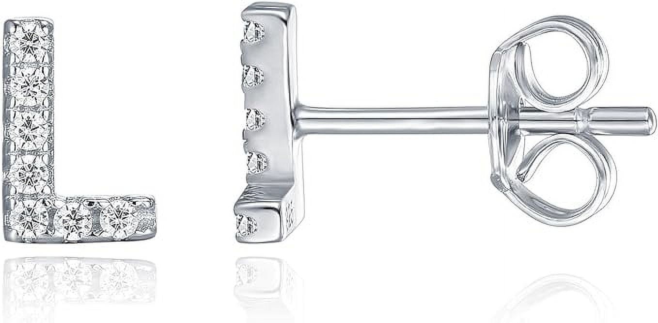 Pavoi 925 Sterling Silver CZ Diamond Stud Initial Earrings, Letter L ...