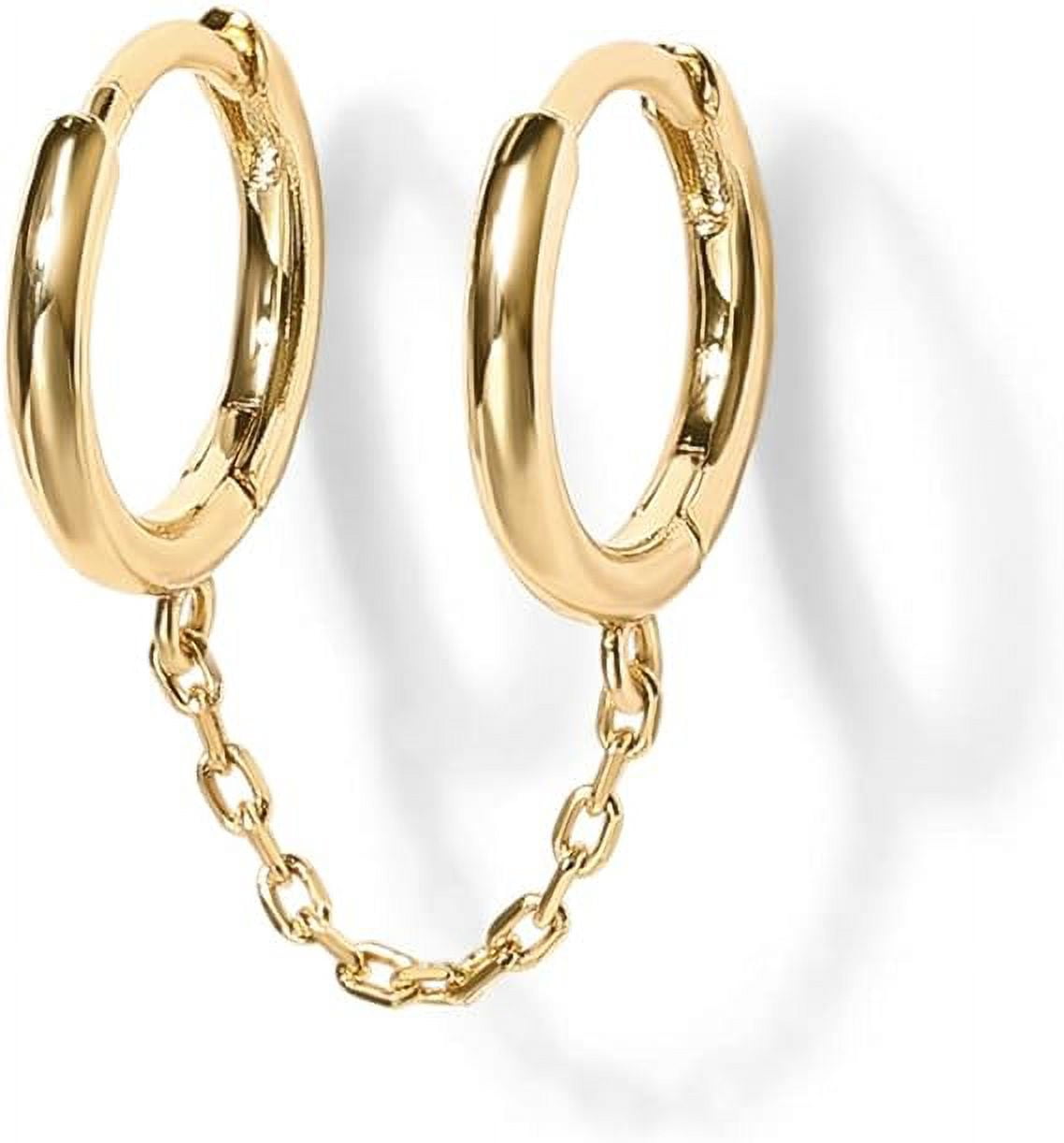 PAVOI 14K Gold Chain Earrings | Double Piercing Dangle Huggie Hoop ...
