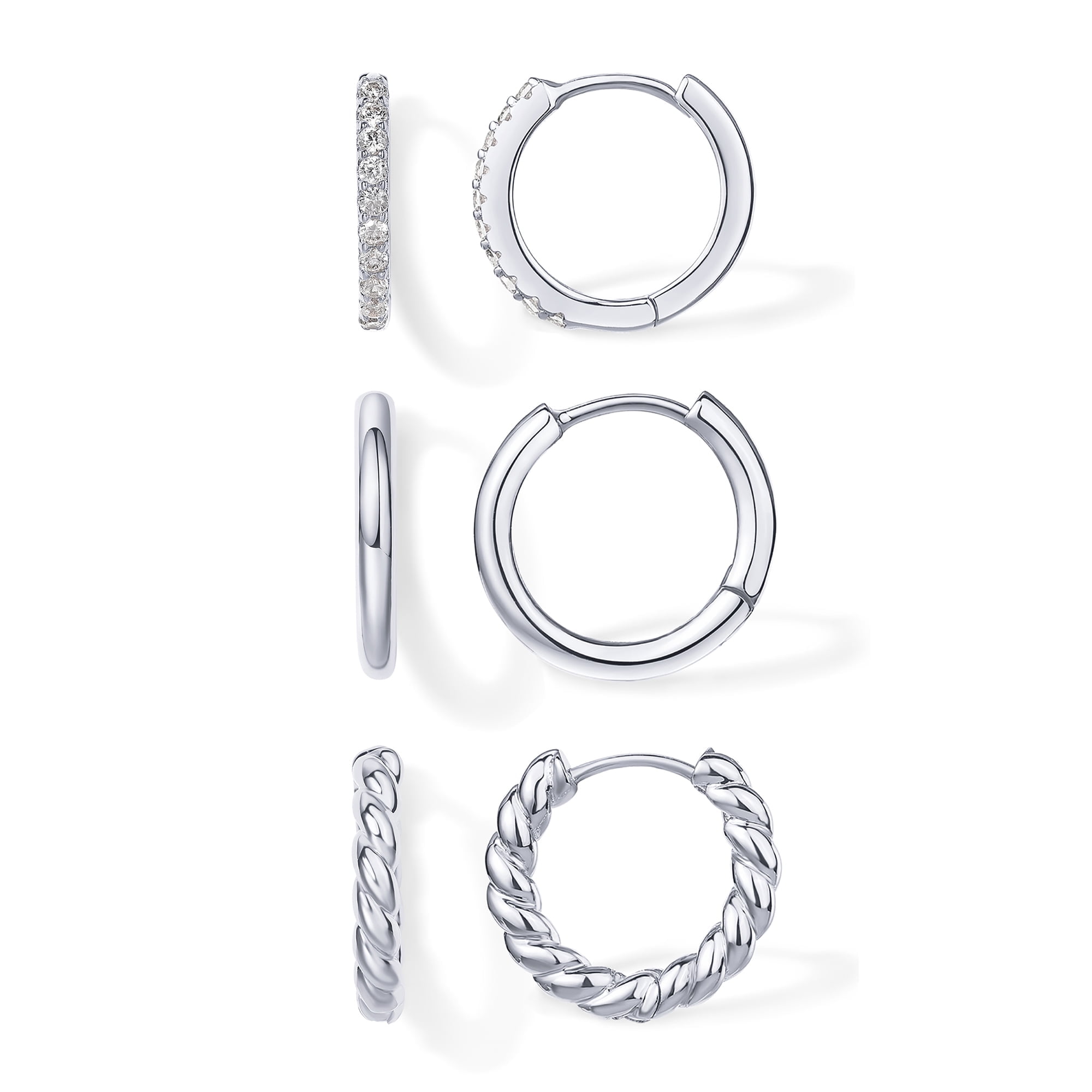 PAVOI Women's Rhodium Flash Plated Dainty Earrings Set with AAAAA Cubic ...