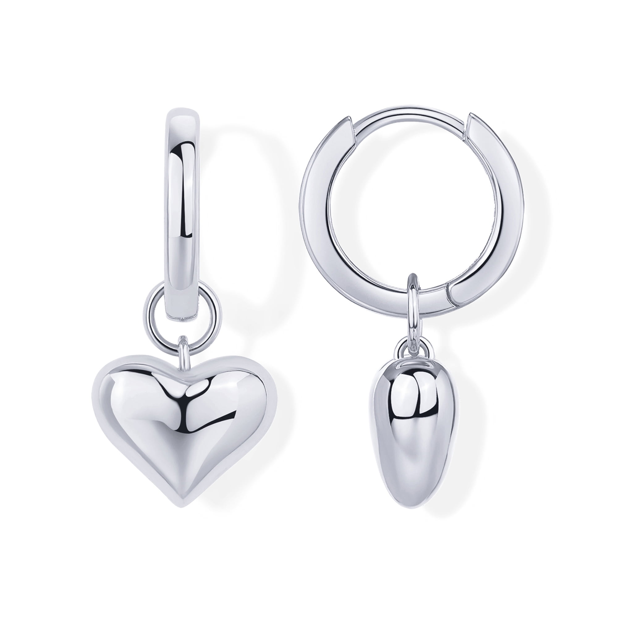 PAVOI Women's Rhodium Flash Plated Heart-Shaped Huggies & Minimalistic ...