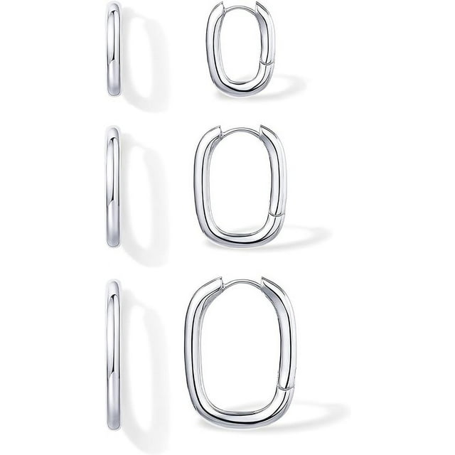PAVOI Rhodium Plated Sterling Silver Earrings | 3 Pairs Chunky Gold Hoop for Women - Walmart.com