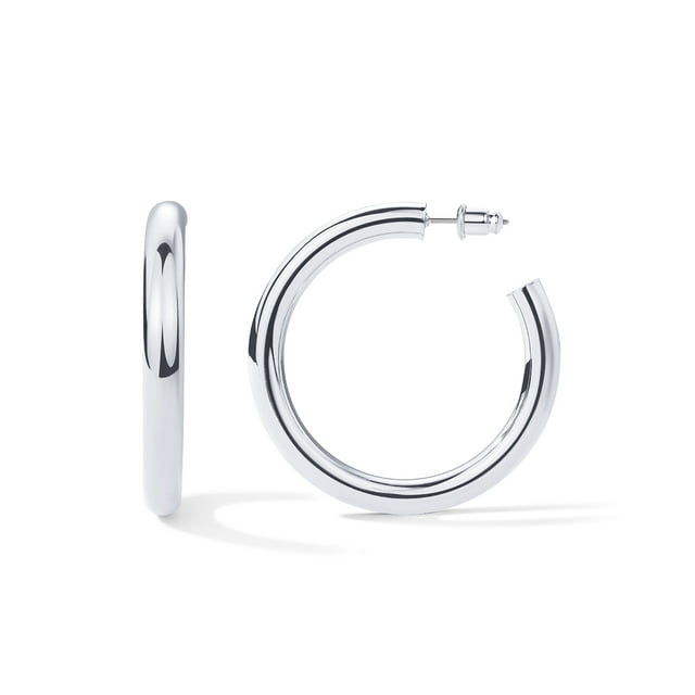 PAVOI Rhodium Plated Lightweight Chunky Open Hoops | Gold Hoop Earrings ...