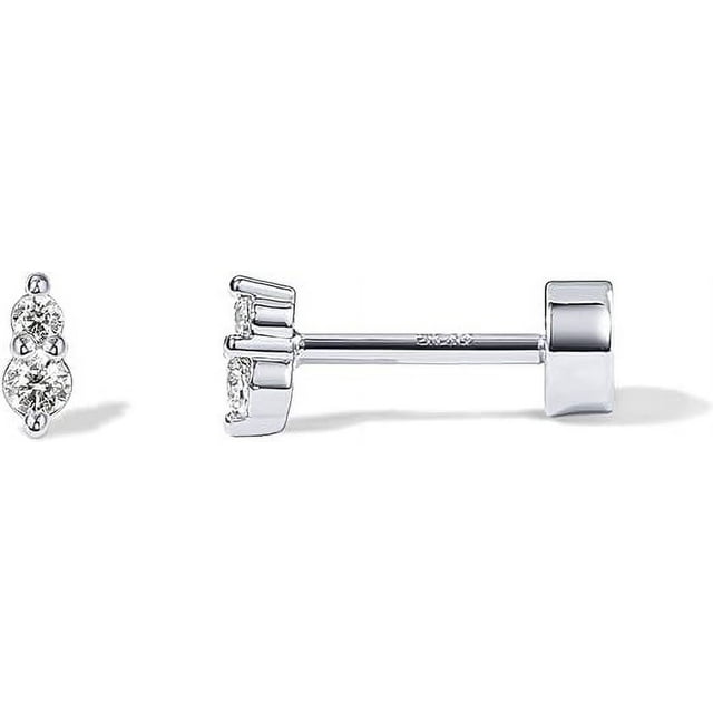 Pavoi Rhodium Plated Solid 925 Sterling Silver Post Cubic Zirconia Flat
