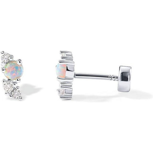 Pavoi Rhodium Plated Solid 925 Sterling Silver Post Cubic Zirconia Flat