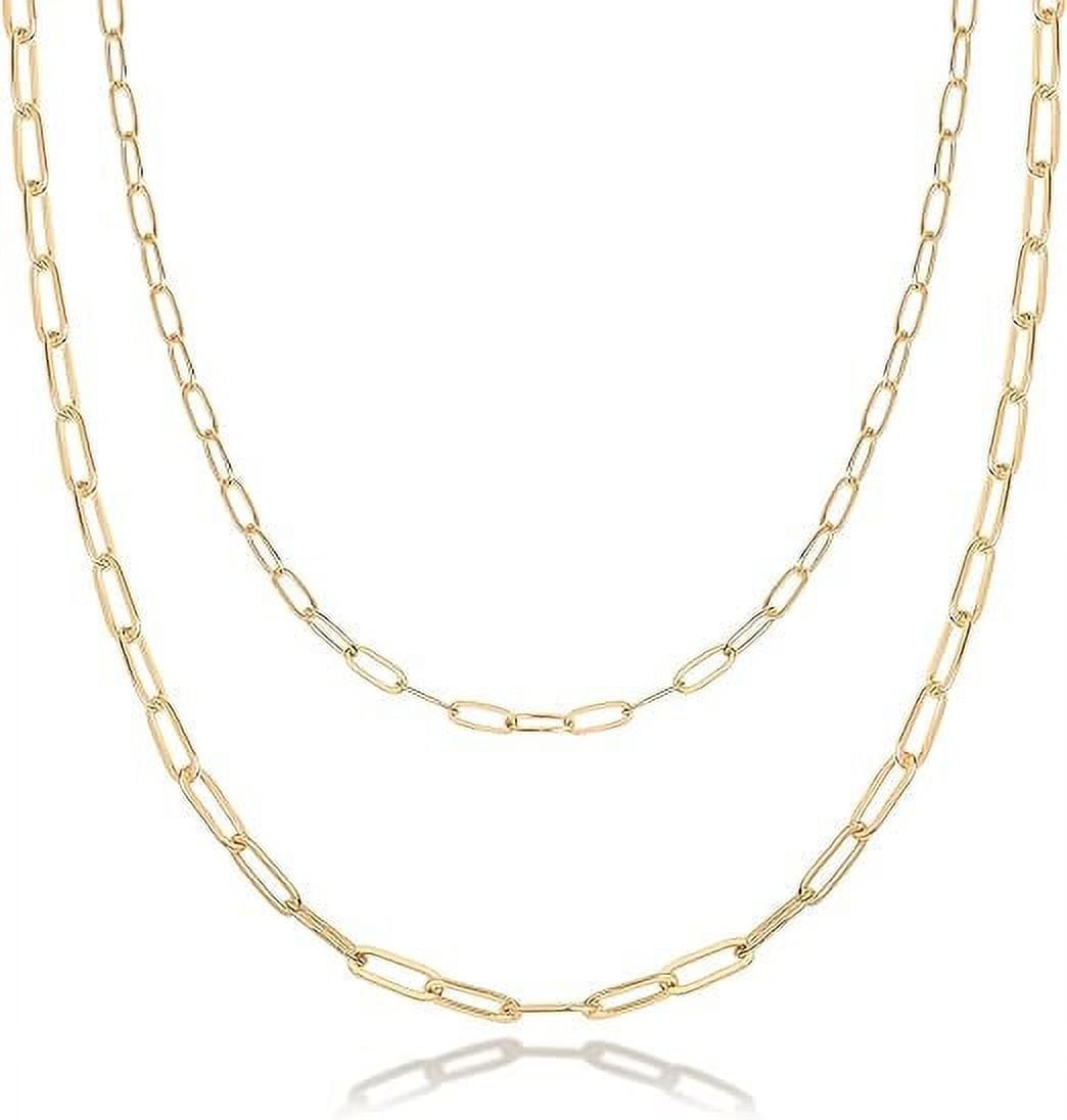 PAVOI Womens 14K Gold Plated Yellow Gold Layered Paperclip Necklace ...