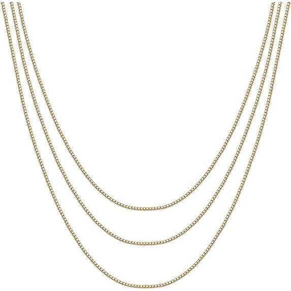 Pavoi Womens 14K Gold Plated Triple Chain Necklace, Yellow Gold ...