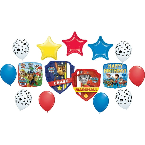 PAW PATROL Chase Shield Marshall Paw Print 14 Pc Party Mylar Latex Balloons Set - Walmart ...