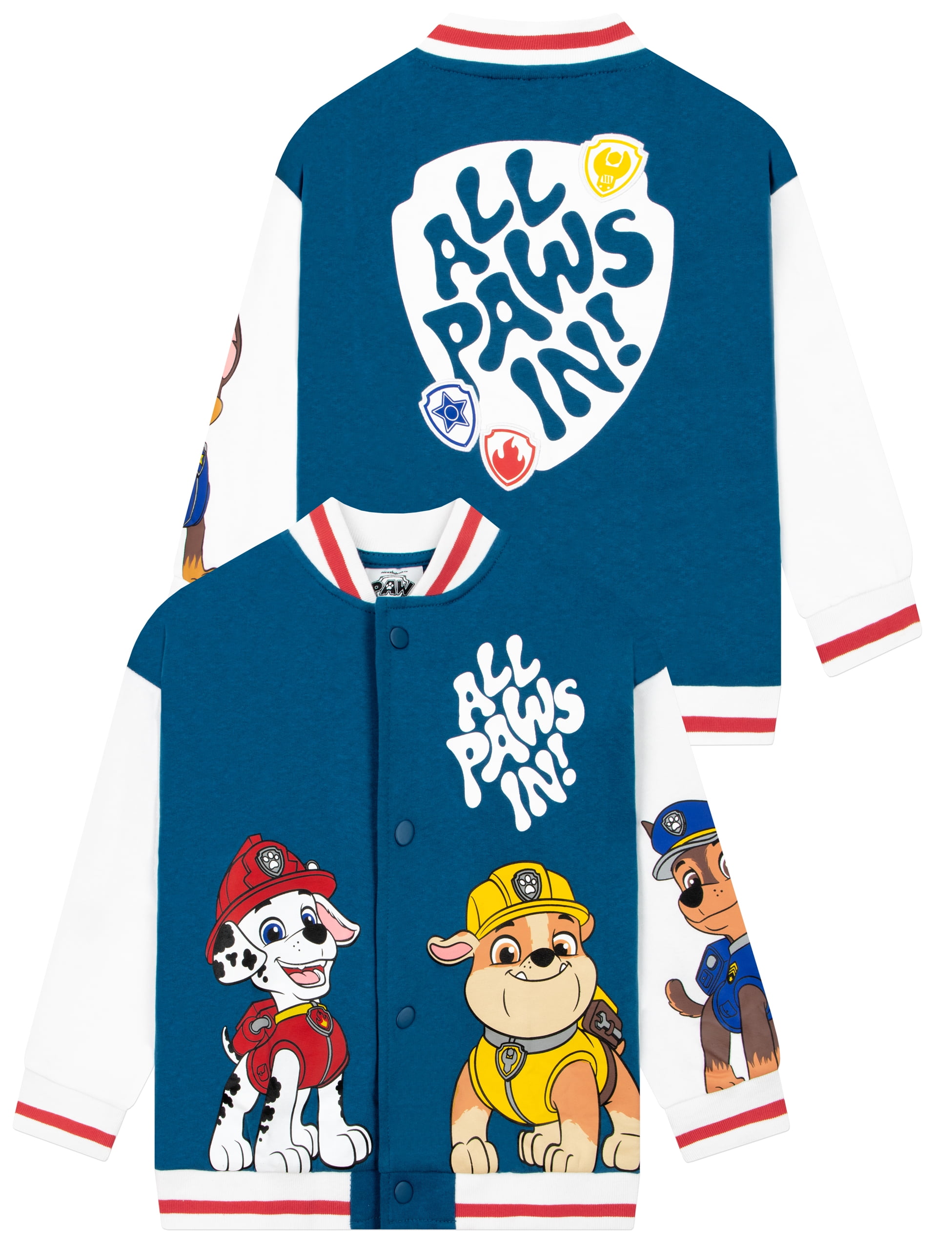 PAW Patrol Boys Chase, Marshall And Rubble Varsity Jacket Blue Sizes 2T ...