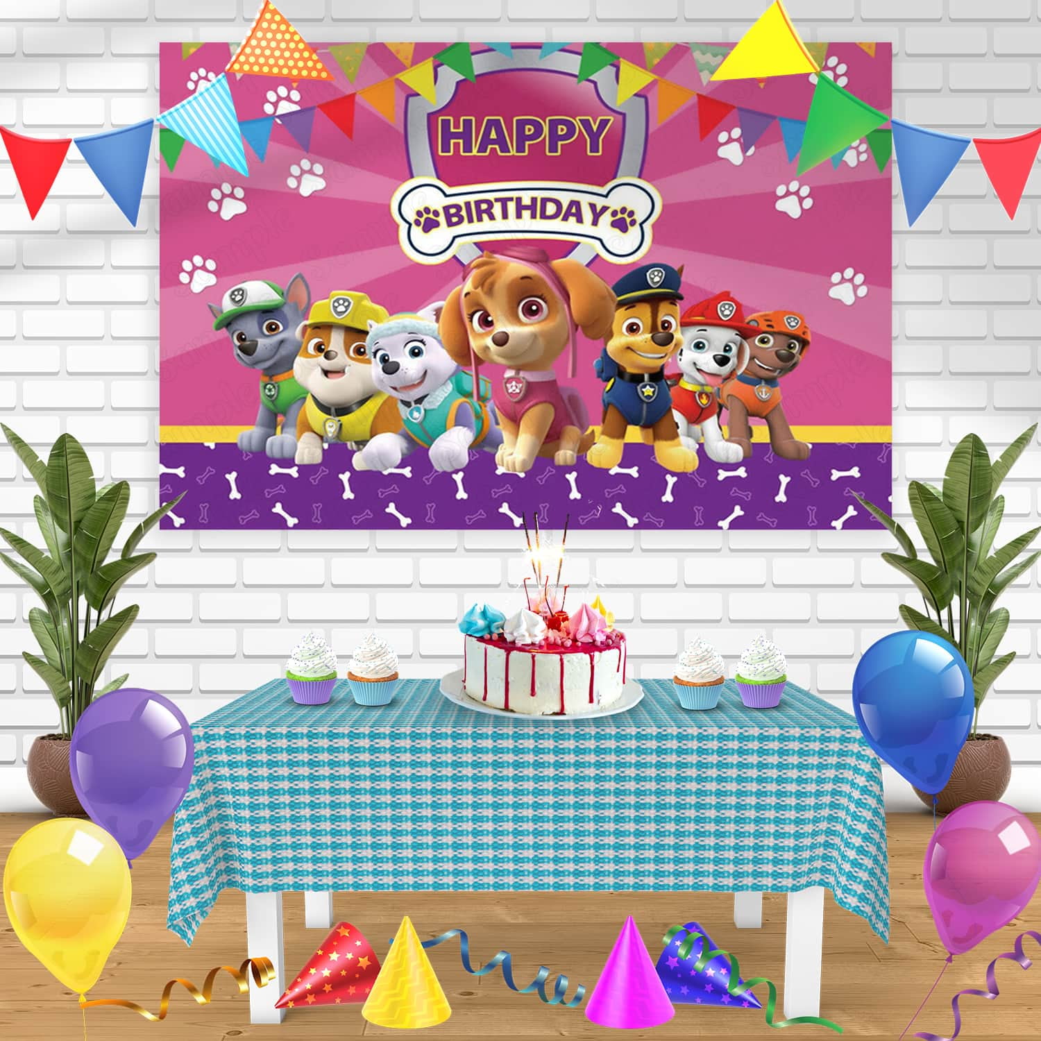 PAW Patrol Girls Pink PB Bn Birthday Banner Personalized Party Backdrop ...