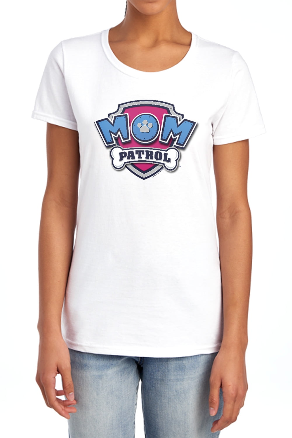 PAW Patrol Mother's Day Mom Patrol Badge Women's T Shirt, White, Medium ...