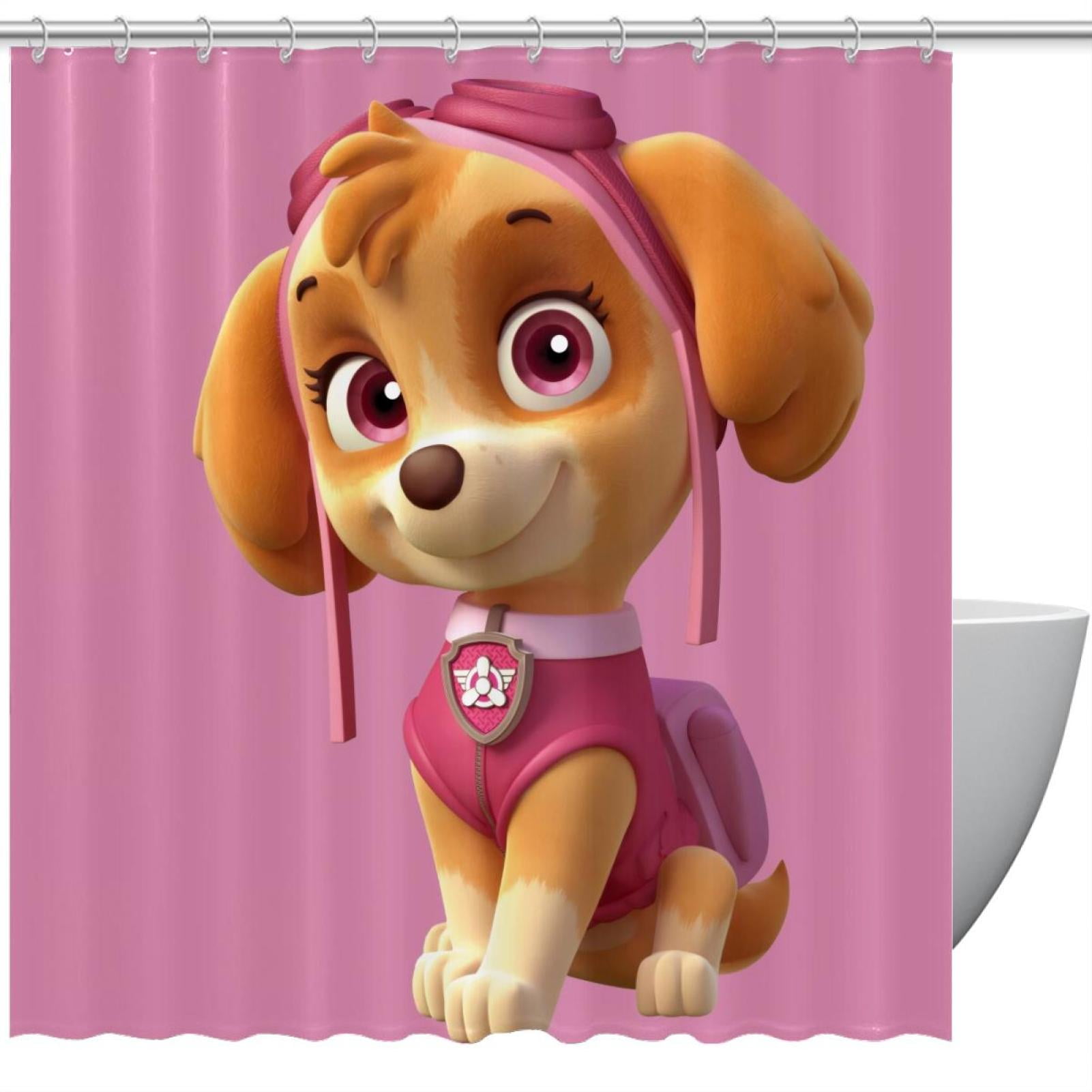 PAW Patrol Skye Pink Printed Waterproof Polyester Shower Curtain 72" x 72" with 12 Hooks ...