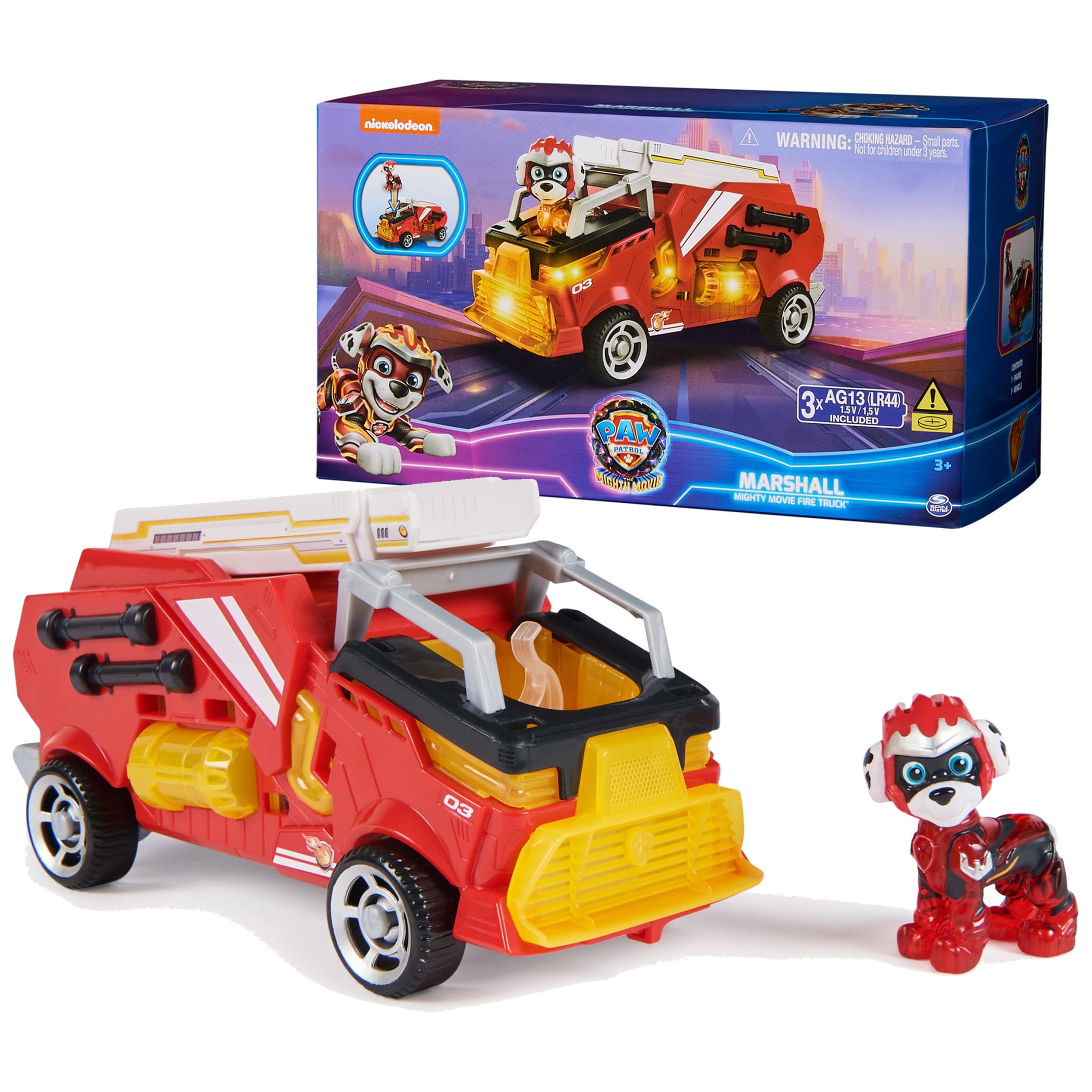 PAW Patrol: The Mighty Movie, Firetruck Toy with Marshall Mighty Pups ...