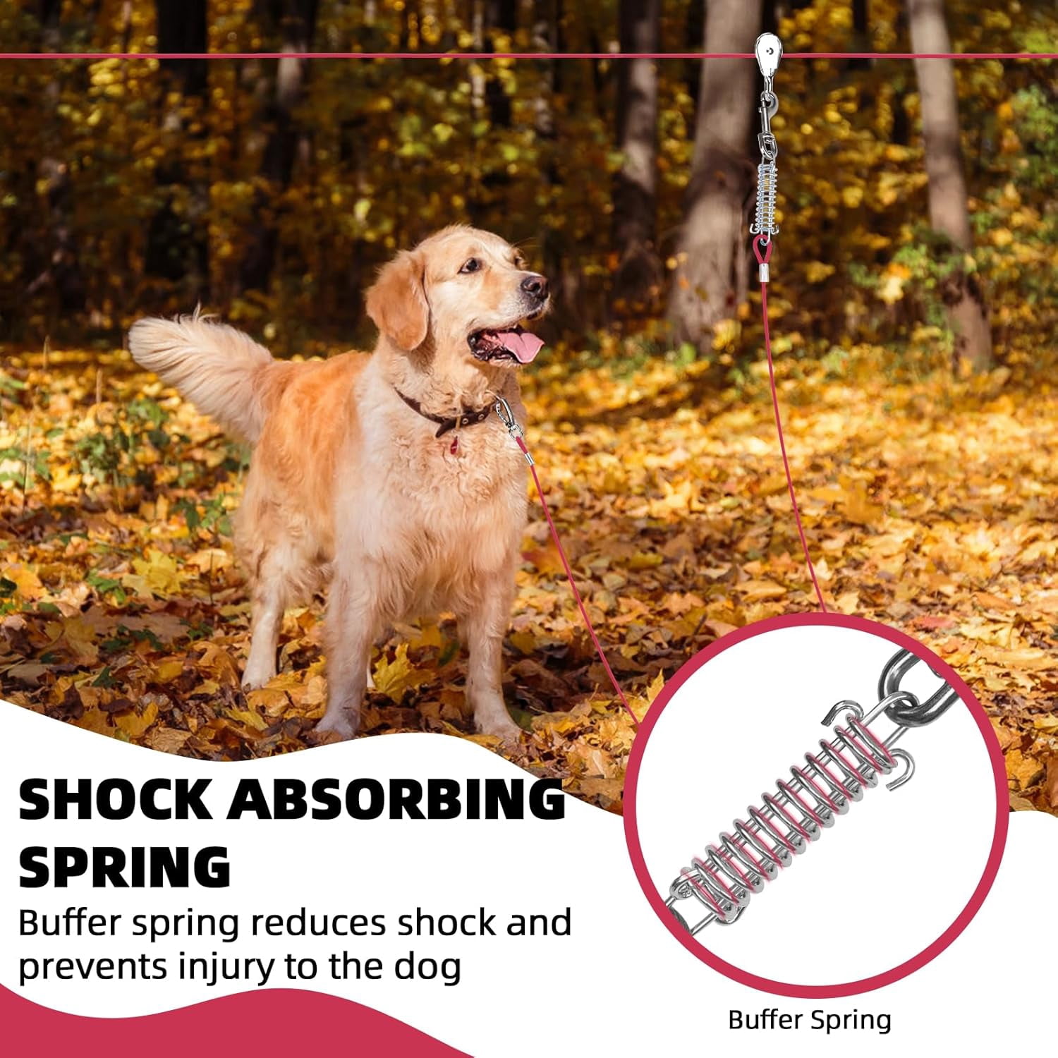PAWCHIE Heavy Duty Dog Tie Out Trolley System, Dog Run Cable Lead 100ft ...