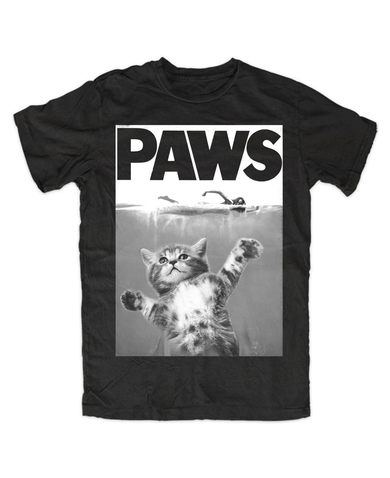 PAWS T-Shirt Tee Jaws Shark Cat Kitten Parody Movie Poster Weisser Hai - Walmart.com