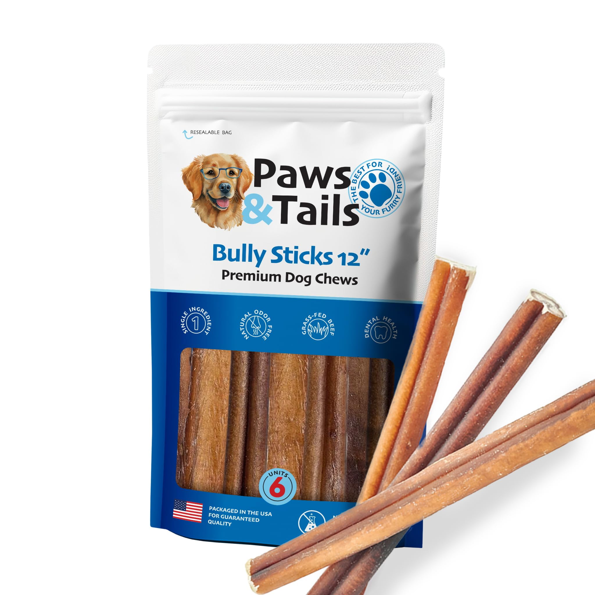 PAWS&TAILS All Natural Premium YYF14 Bully Sticks for Premium Odor-Free ...