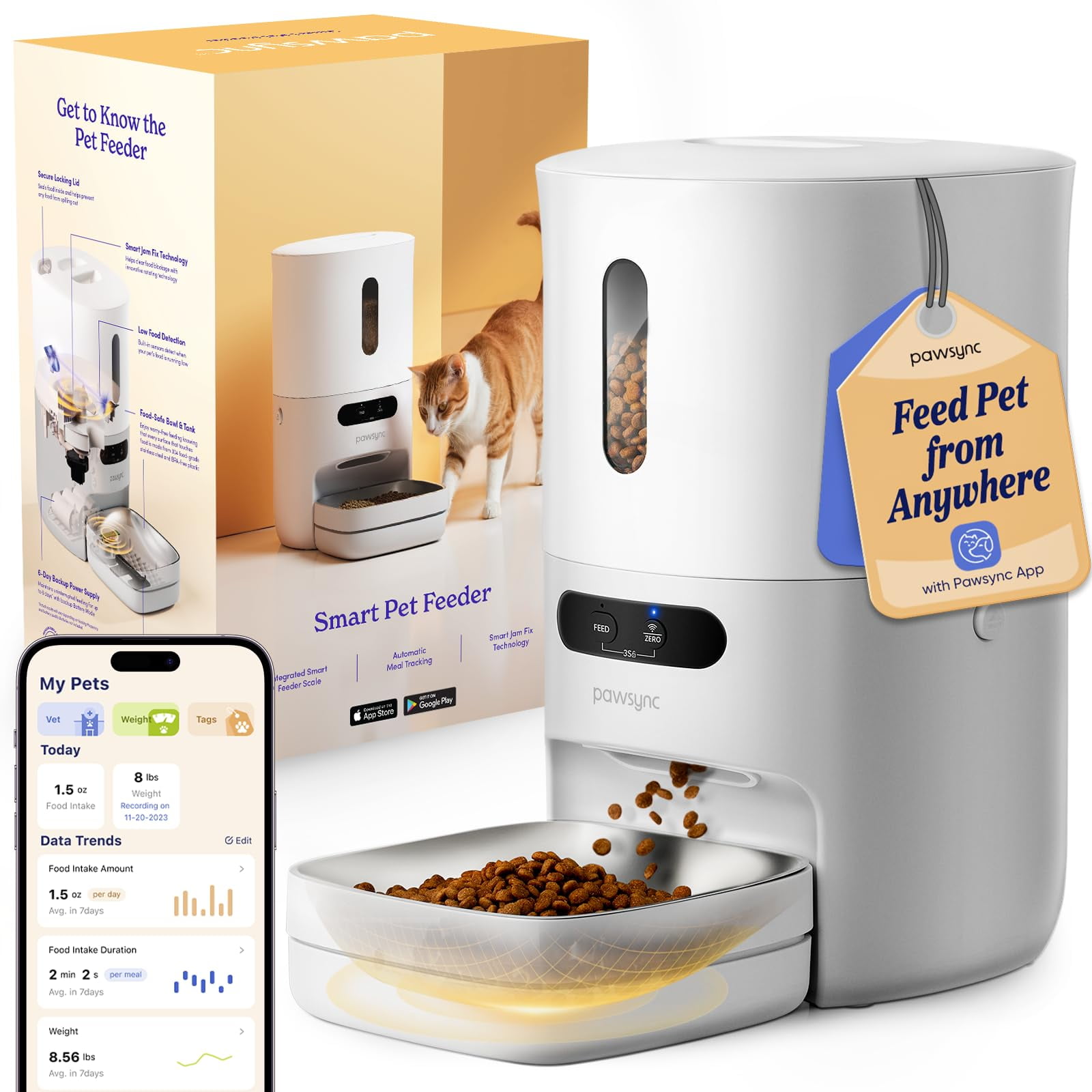PAWSYNC Automatic Cat Feeder,WiFi DPF11 Smart Scale Tracks Pet's App ...