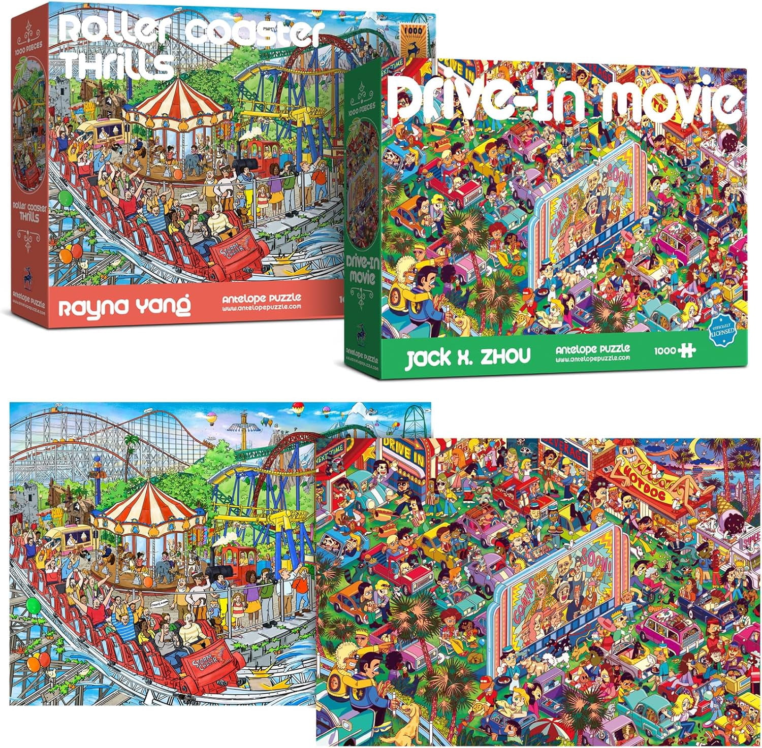PAWTY 2 in 1 1000 Piece Puzzle Bundle - Drive in Movie - 1000 Piece ...