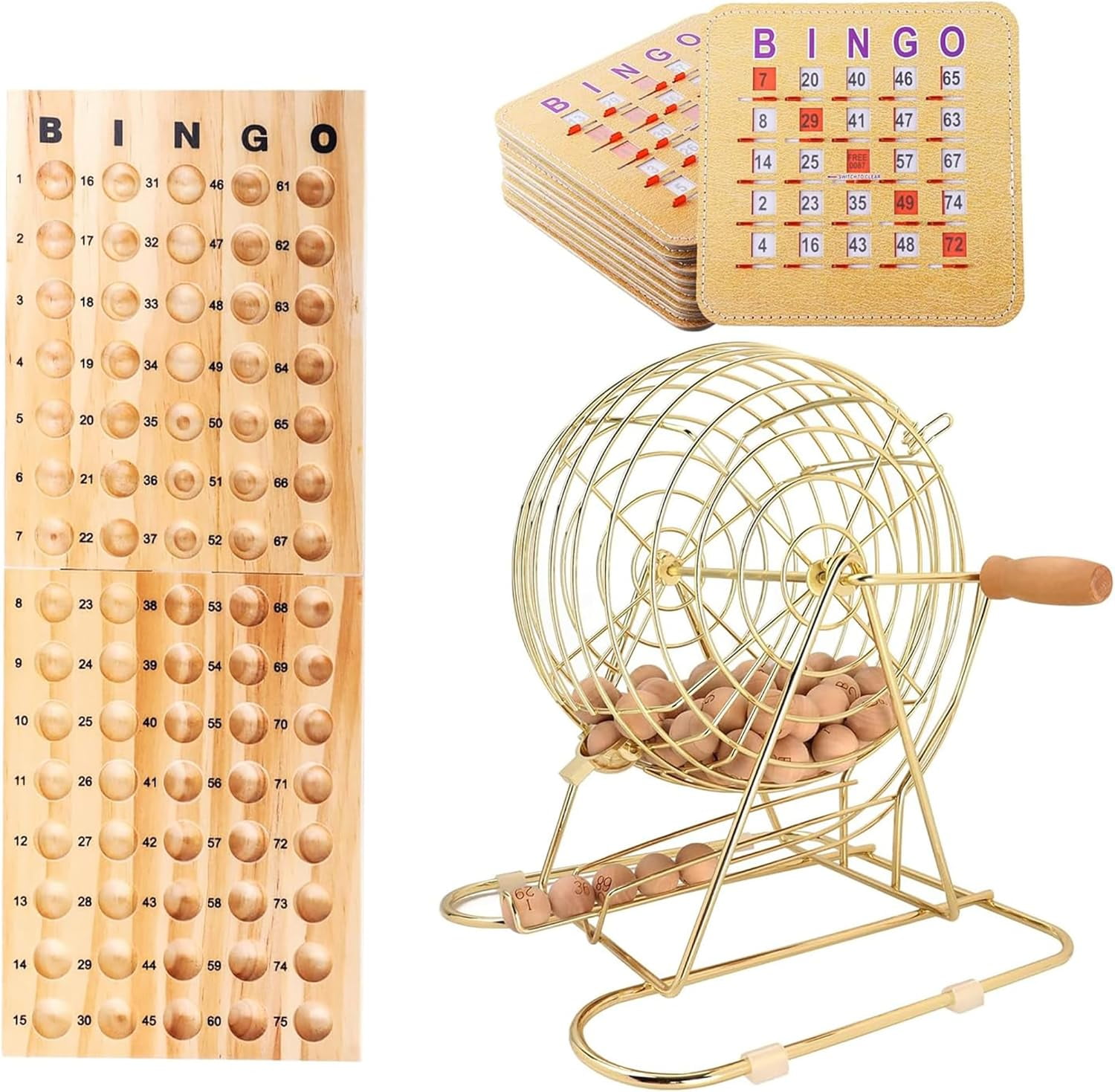 PAWTY Deluxe Bingo Game Set with Large Brass Cage, 10 Shutter Slide Bingo Cards, Wood Master ...
