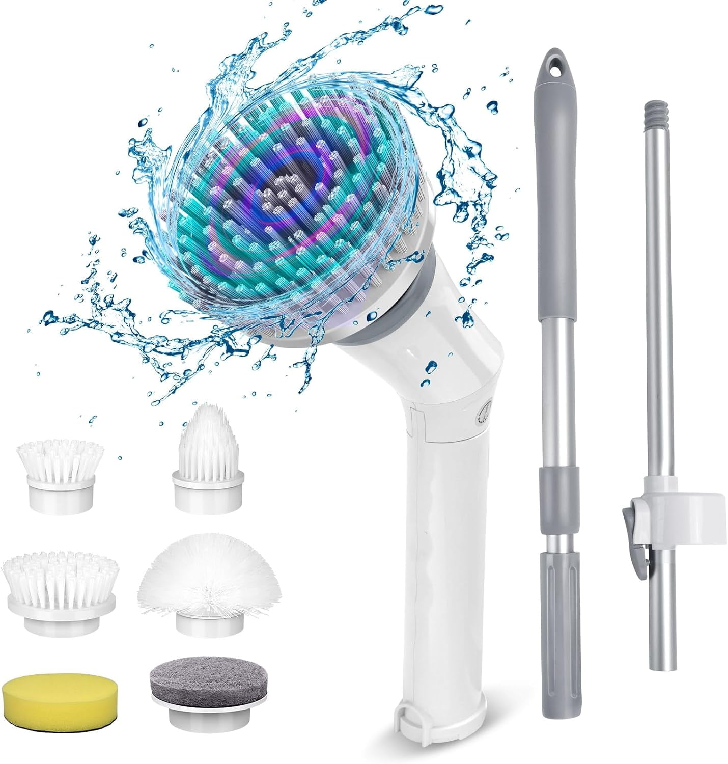 PAWTY Handheld Spin Scrubber with Extended Long Handle, Rechargeable ...