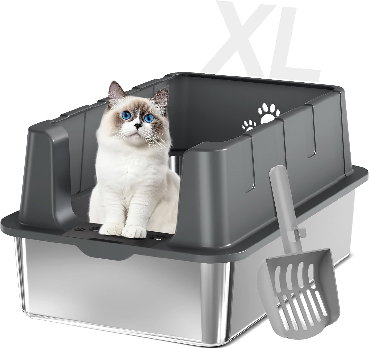PAWTY Stainless Steel Litter Box - Extra Large Steel Litter Box XL Non ...