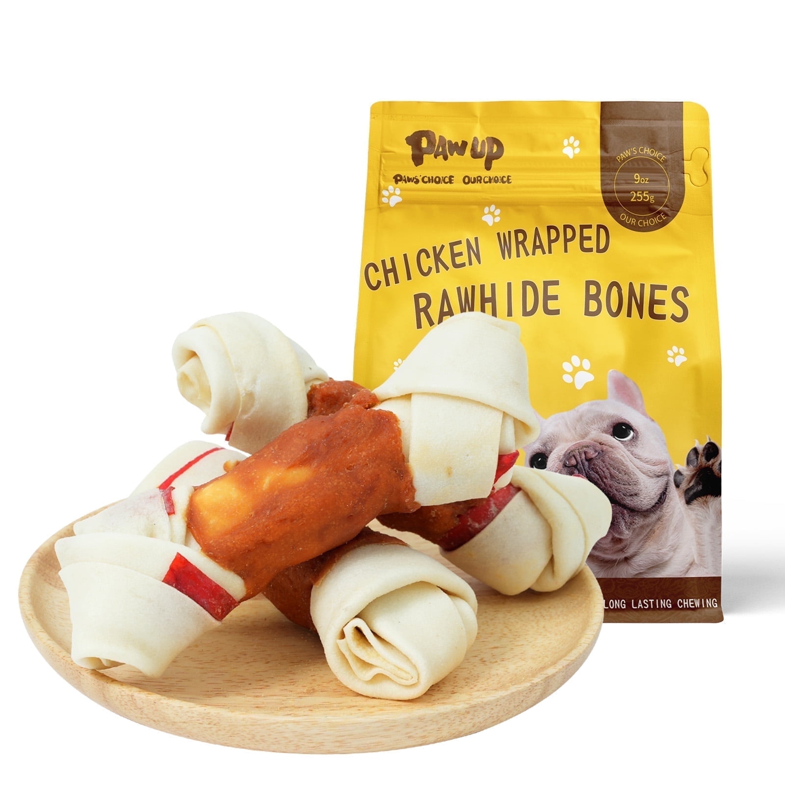 PAWUP Rawhide Dog Bones, Chicken Wrapped Knotted Bones Dog Treats, Long ...