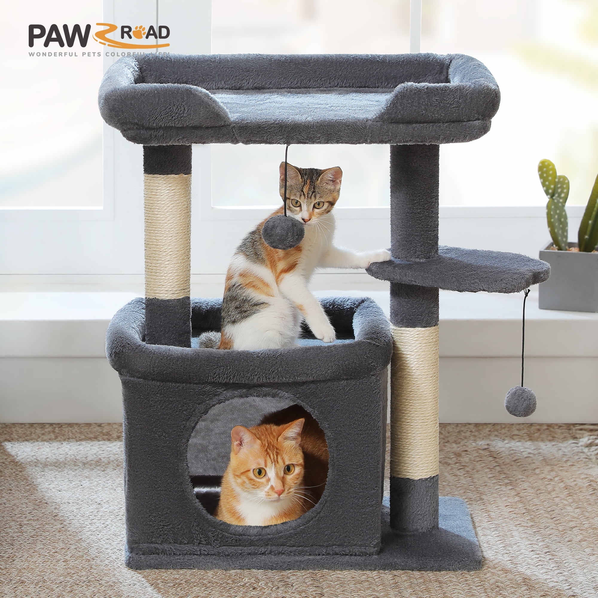 PAWZ Road 27" Cat Tree Tower with Large Perch, Scratching Posts, Cat ...