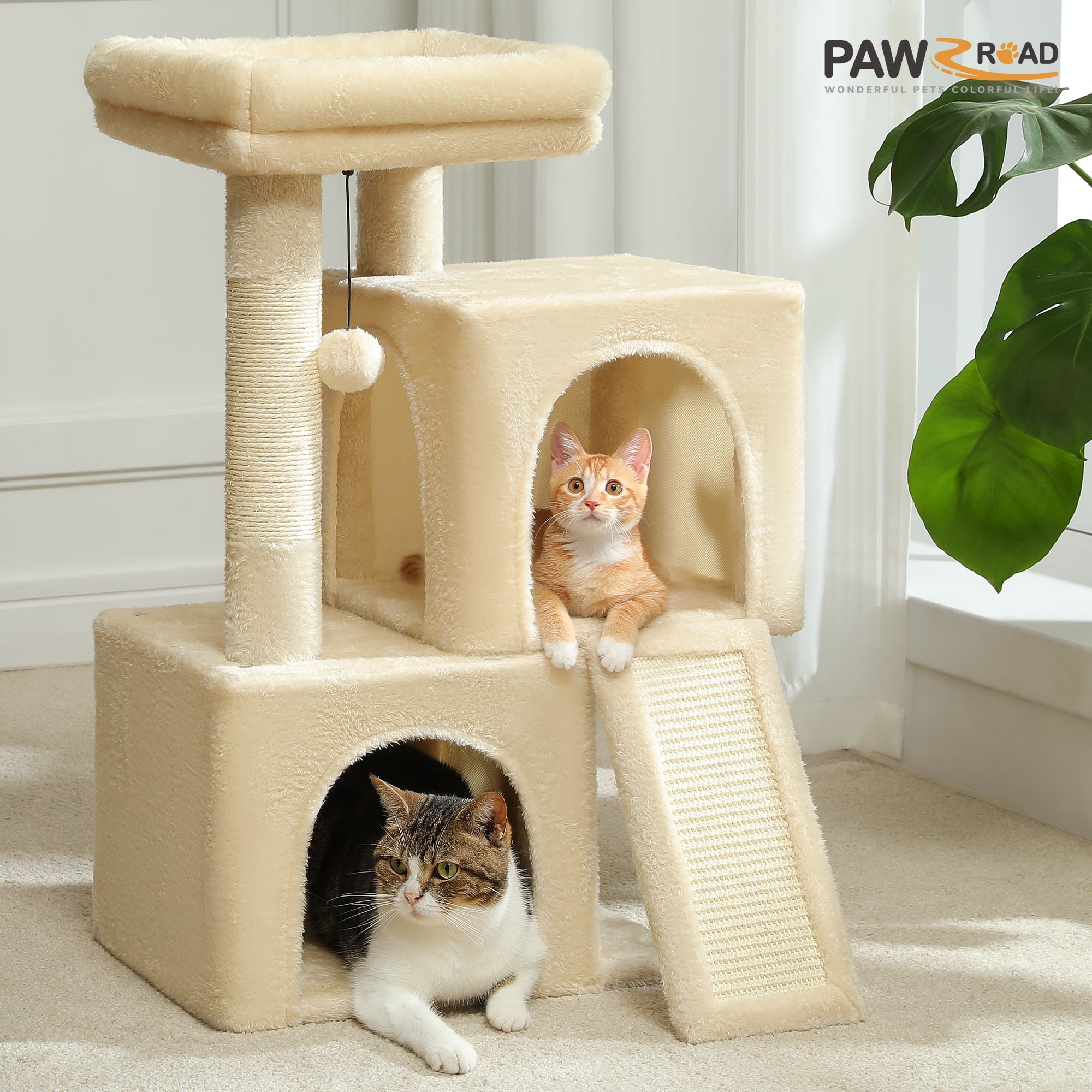PAWZ Road 30" Cat Tree Condo with Sisal Cat Scratching Post Tower Ramp ...
