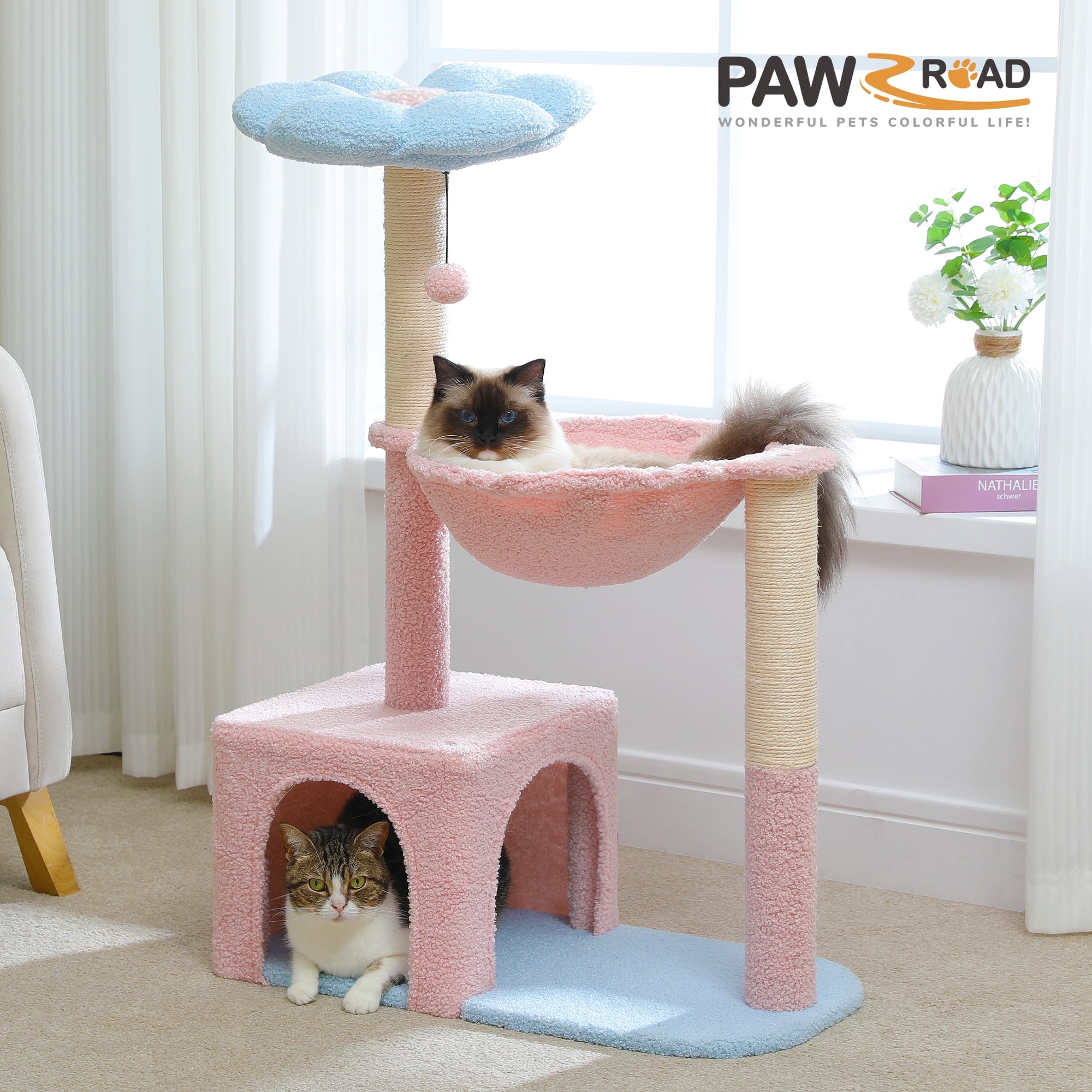 PAWZ Road 36.6" 4-in-1 Flower Cat Tree Tower with Cute Perch Scratching ...