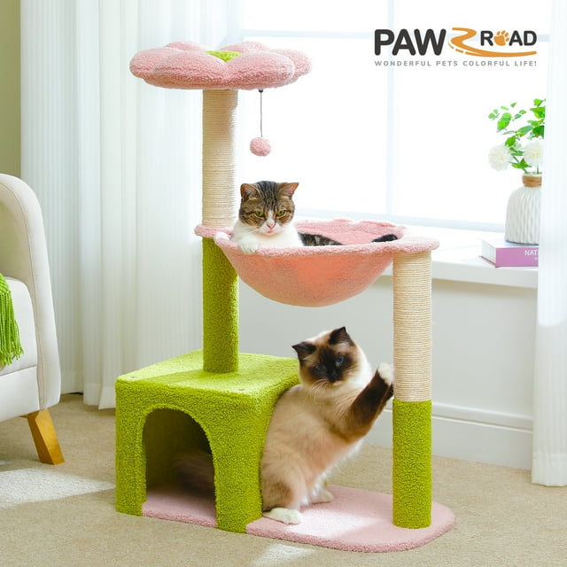 "PAWZ Road Kitten Climbing Home, 36.6"" 4-in-1 Flower Cat Tree Tower ...
